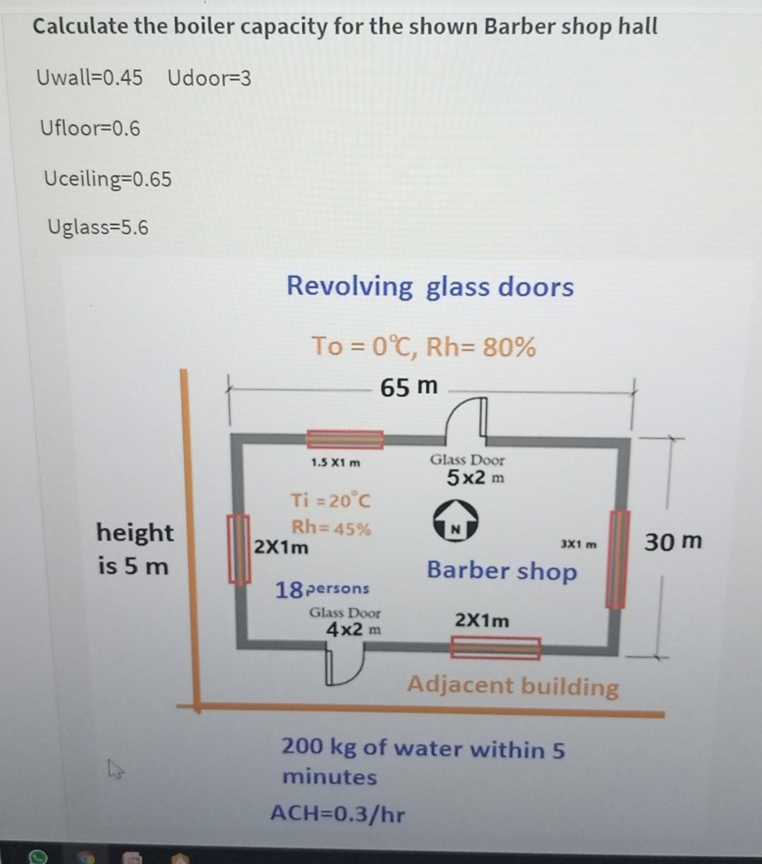 Solved Calculate the boiler capacity for the shown Barber | Chegg.com