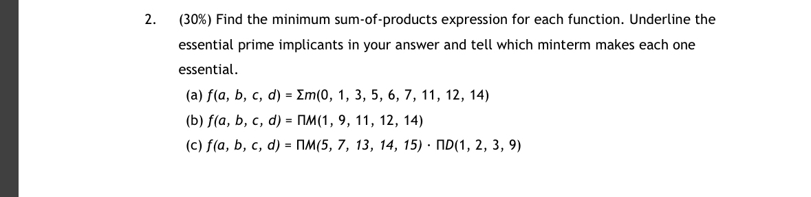 Solved Find the minimum sum-of-products expression for each | Chegg.com
