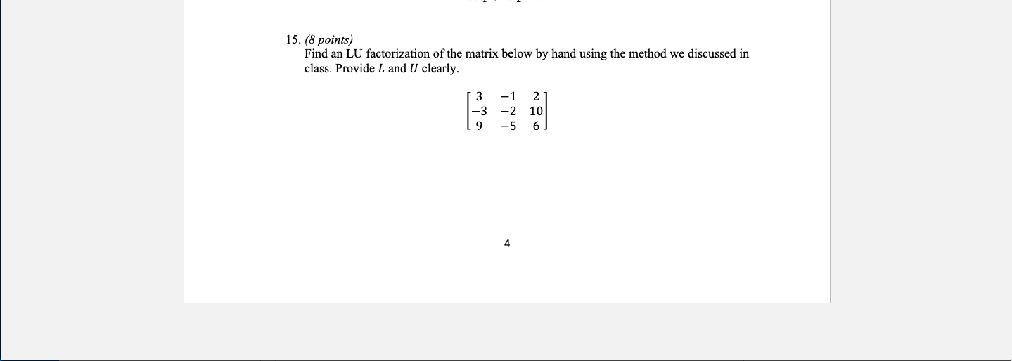 Solved (8 ﻿points)Find an LU factorization of the matrix | Chegg.com