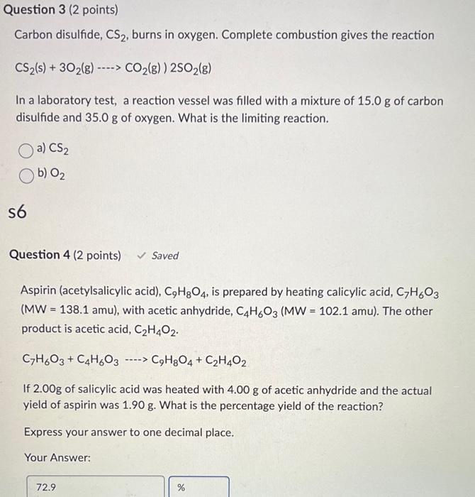 Solved Carbon disulfide, CS2, burns in oxygen. Complete | Chegg.com