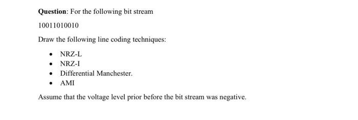 Solved Data communicationQuestion: For the following bit | Chegg.com