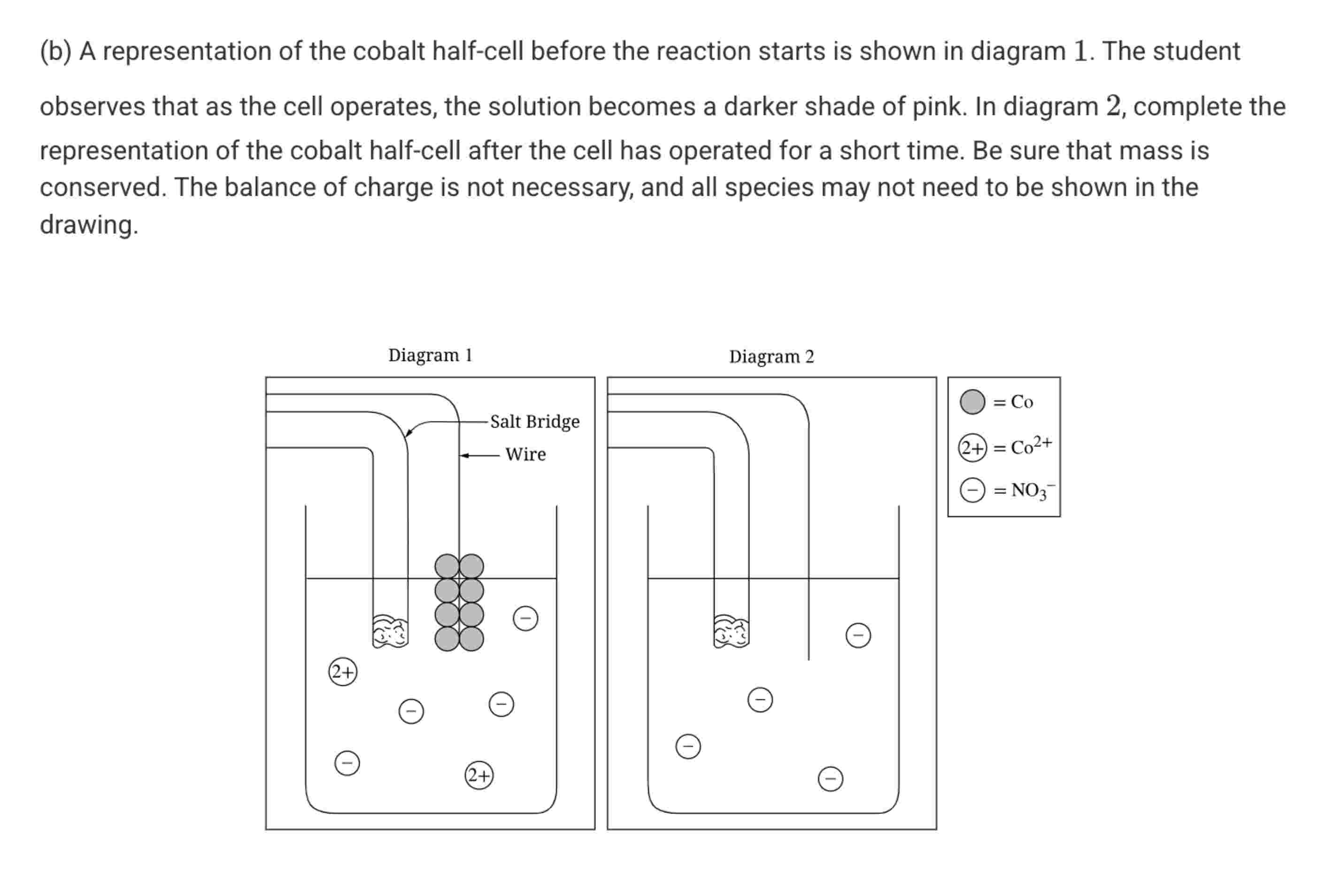 Solved (b) ﻿A representation of the cobalt half-cell before | Chegg.com