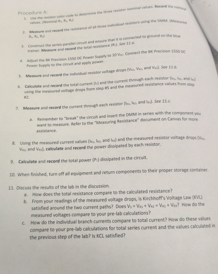 Procedure A:Use the resistor color code to determine | Chegg.com