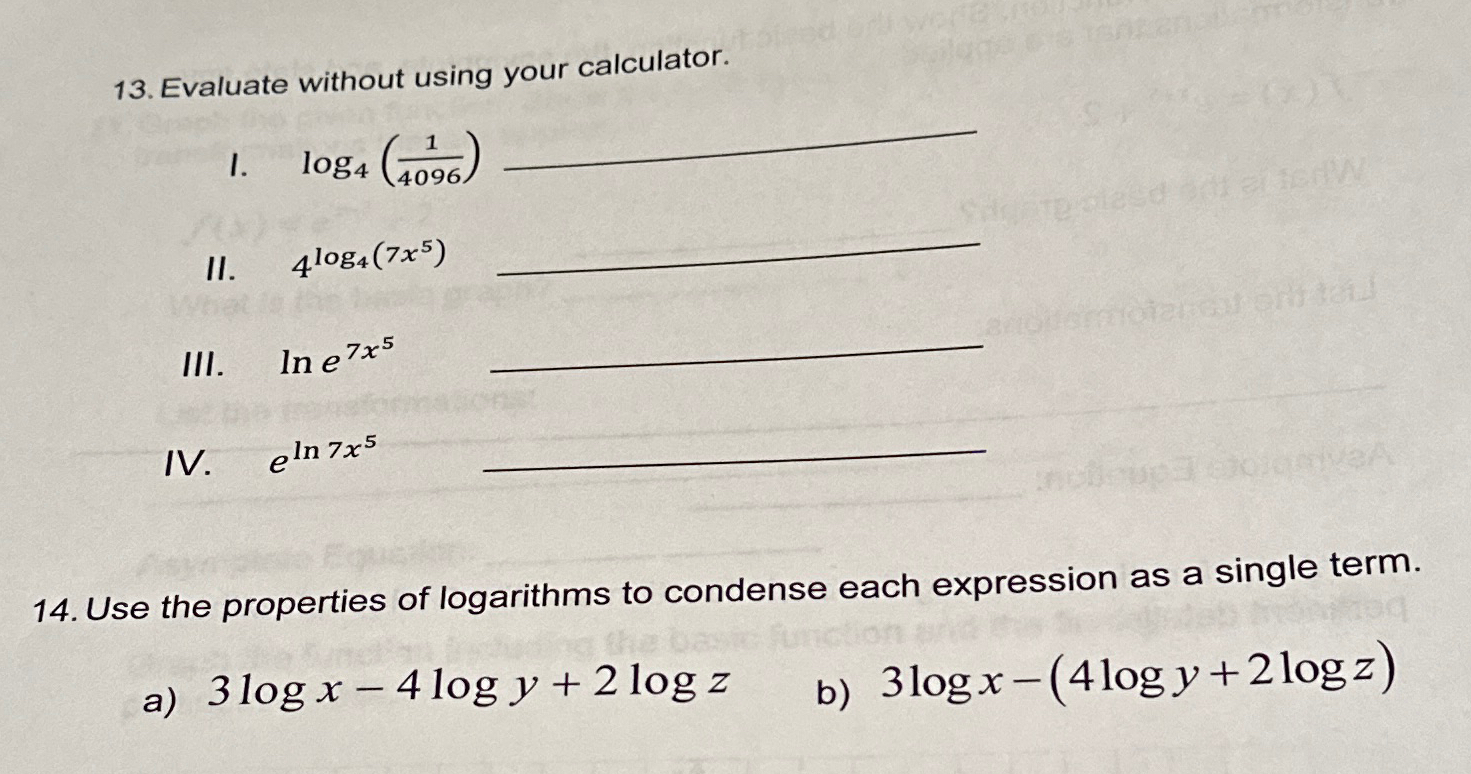 Solved Evaluate without using your calculator.I. | Chegg.com