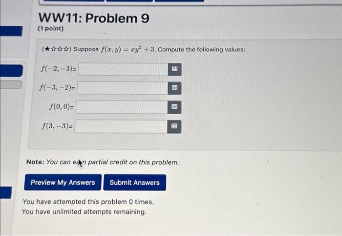 WW11: Problem 9 (1 point) ( ) Suppose f(x, y) = | Chegg.com