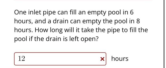 Solved One inlet pipe can fill an empty pool in 6 hours, and | Chegg.com