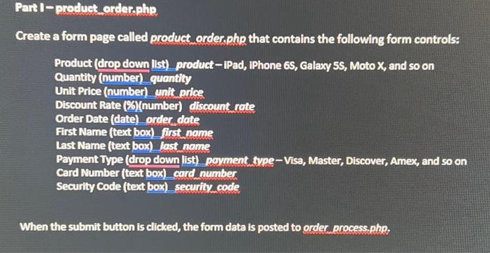 Solved Part I- product orderphe Create a form page called | Chegg.com