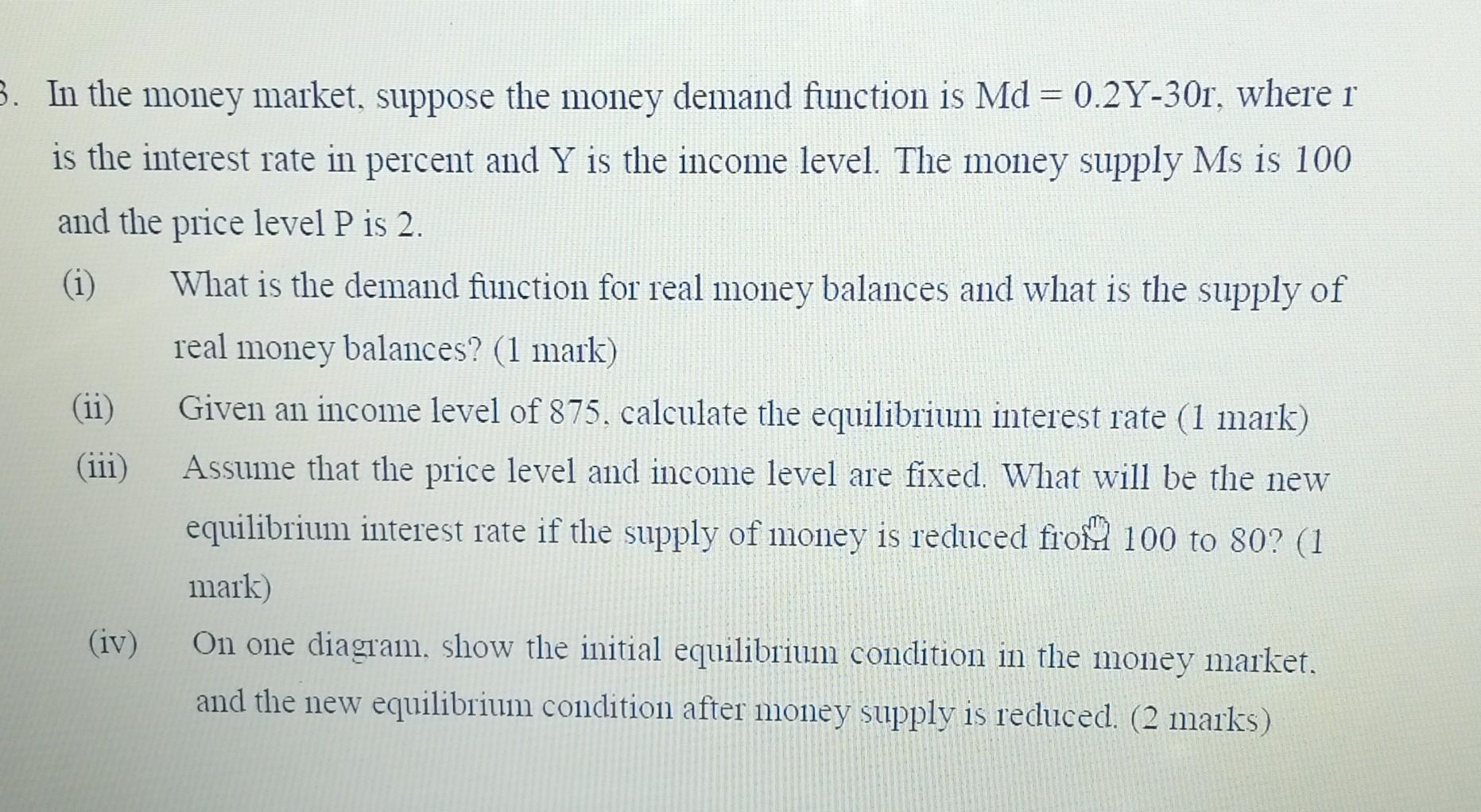Solved In the money market, suppose the money demand | Chegg.com