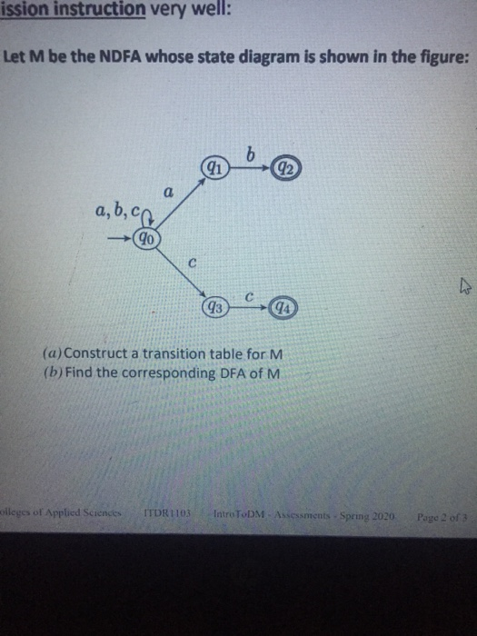 Solved ission instruction very well: Let M be the NDFA whose | Chegg.com