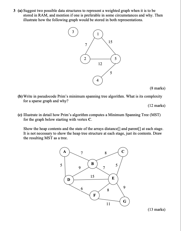 Solved 3 (a) ﻿Suggest two possible data structures to | Chegg.com