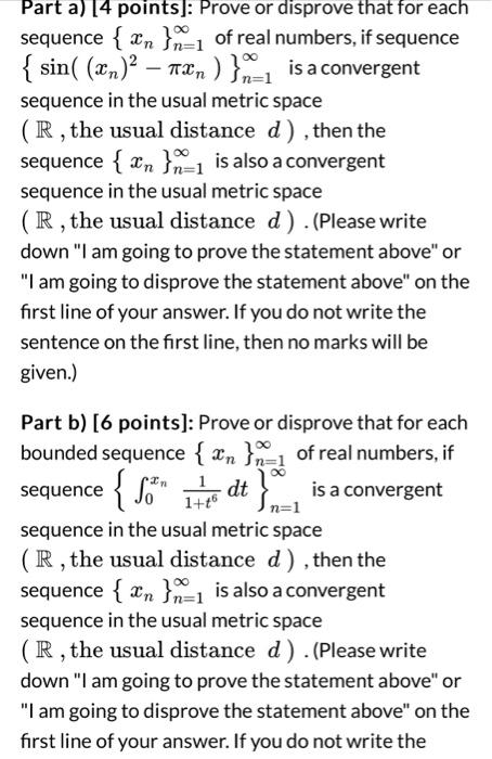 Solved Part a) [4 points]: Prove or disprove that for each | Chegg.com