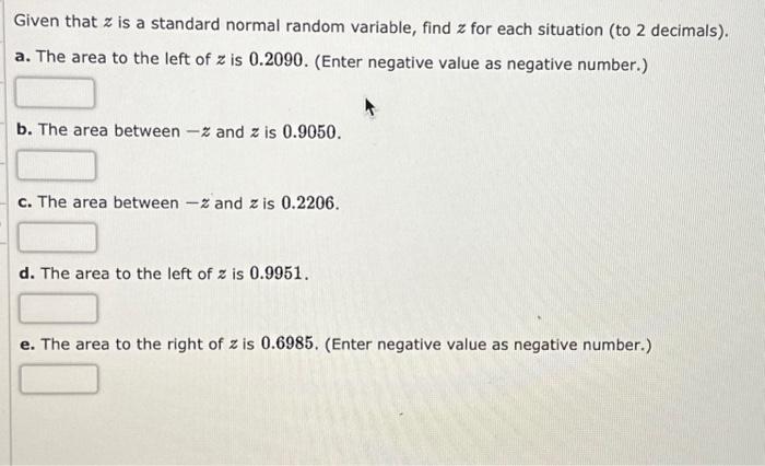 Solved Given that z is a standard normal random variable, | Chegg.com