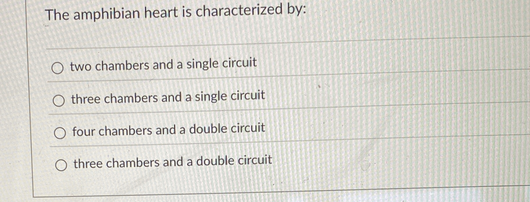Solved The amphibian heart is characterized by:two chambers | Chegg.com