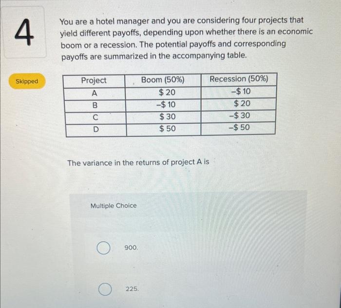 Solved You are a hotel manager and you are considering four | Chegg.com