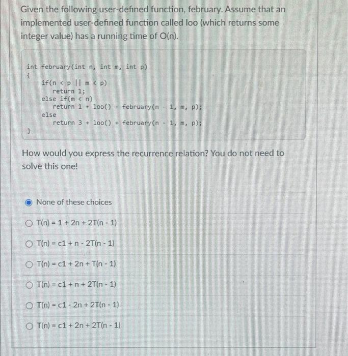 Solved Given The Following User Defined Function February 