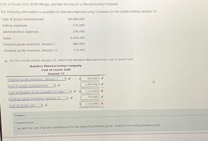 Solved Cost of Goods Sold, Profit Margin, and Net Income for | Chegg.com