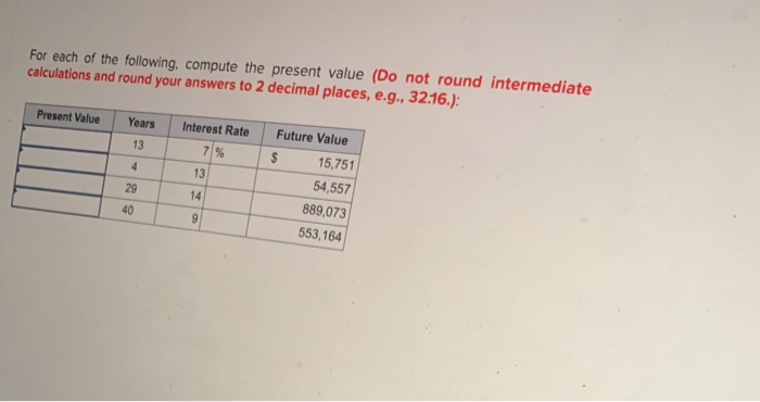 Solved For each of the following compute the future value: | Chegg.com