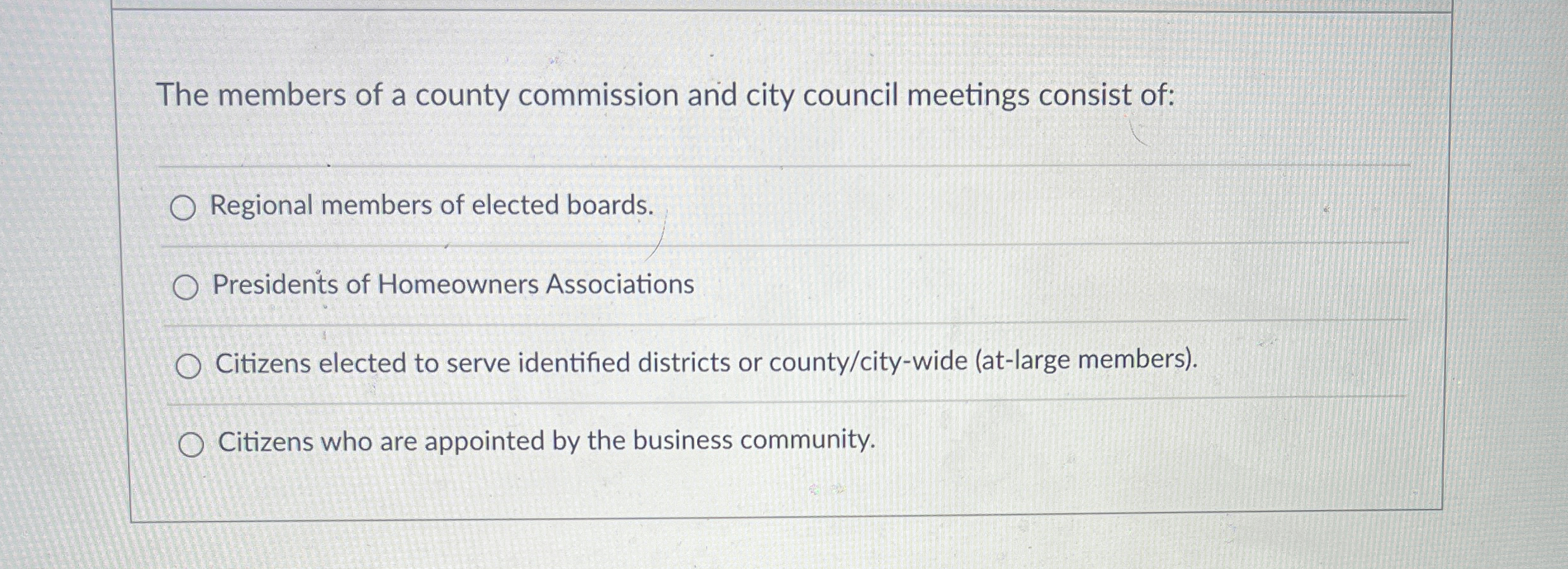 Solved The members of a county commission and city council | Chegg.com