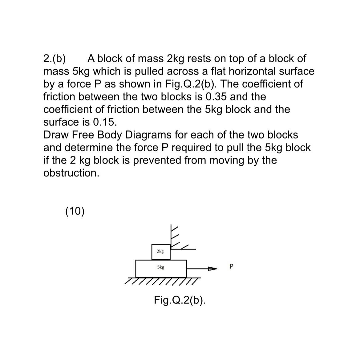 Solved 2.(b) ﻿A block of mass 2kg ﻿rests on top of a block | Chegg.com