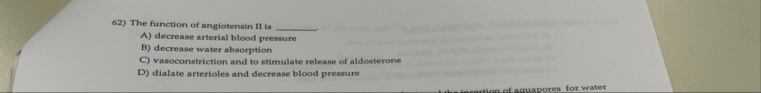 Solved The Function Of Angiotensin Ii Isa ï Decrease Chegg