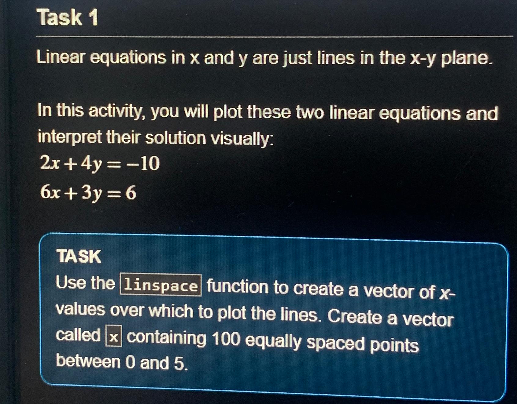 Solved Task 1Linear equations in x ﻿and y ﻿are just lines in | Chegg.com