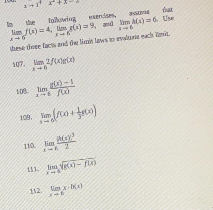 Solved 1-1* * In the X6 following exercises, assume that lim | Chegg.com