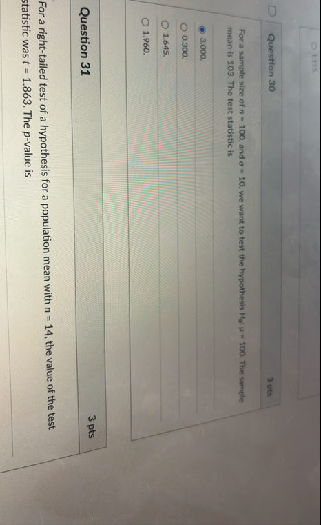 Solved Question 303 ﻿ptsFor a sample size of n=100, ﻿and | Chegg.com