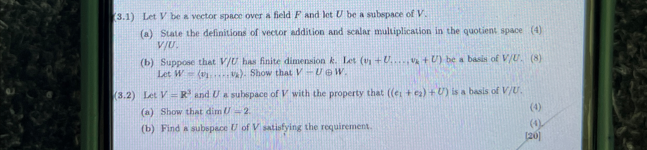 Solved (3.1) ﻿Let V ﻿be a vector space over a field F ﻿and | Chegg.com