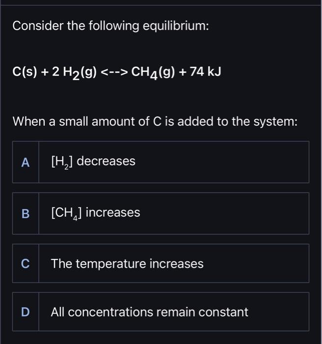 Solved Consider the following equilibrium: C(s)+2H2( | Chegg.com