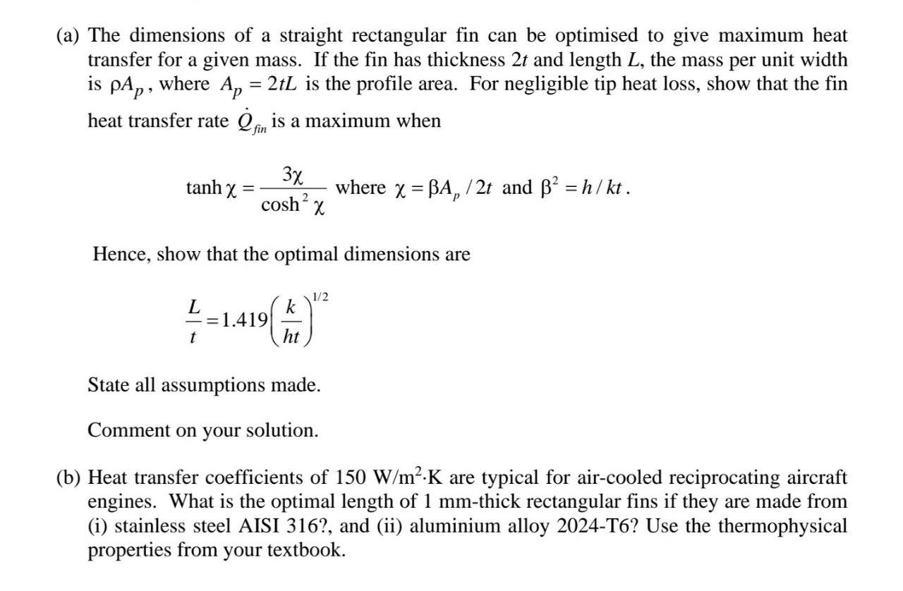 Solved (a) The dimensions of a straight rectangular fin can | Chegg.com