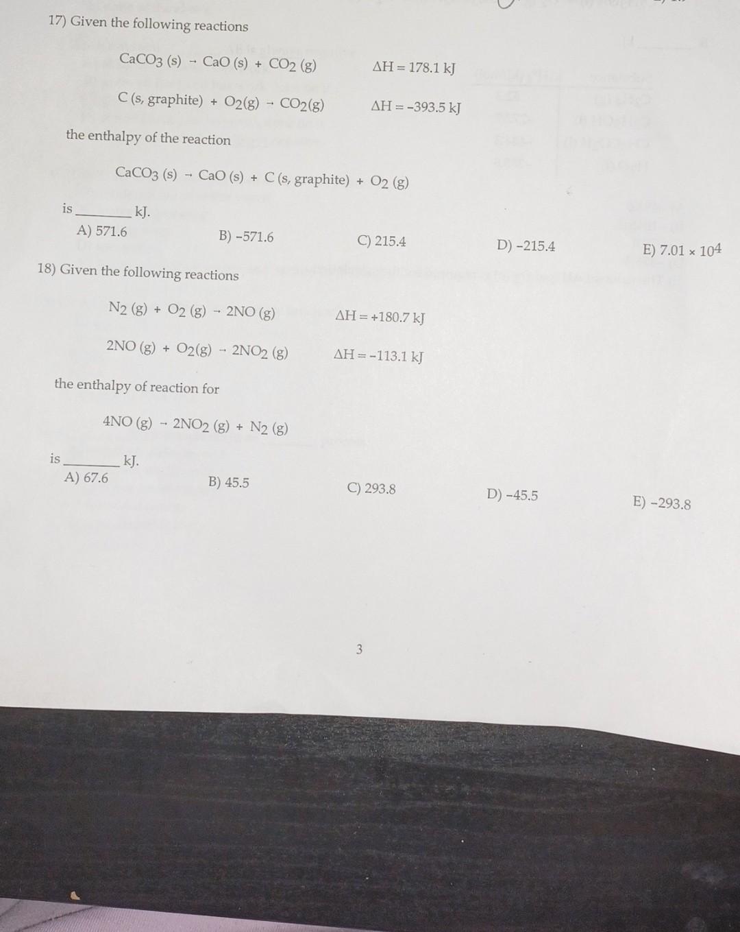 Solved 17) Given the following reactions CaCO3( | Chegg.com