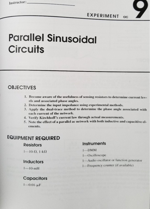 Instructor: EXPERIMENT ac Parallel Sinusoidal | Chegg.com