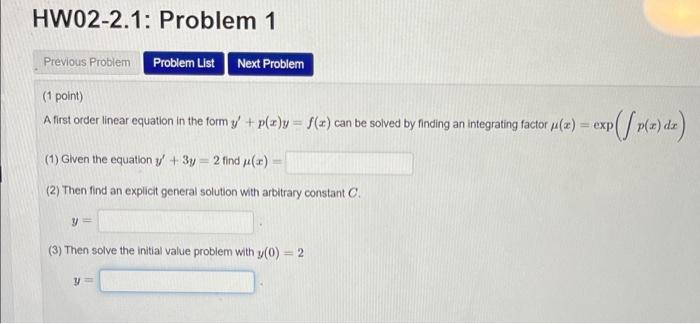 Solved A First Order Linear Equation In The Form 6229