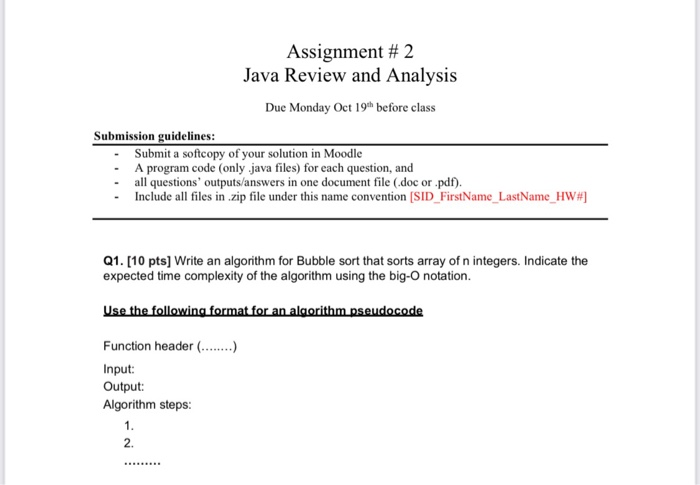 Solved Assignment #2 Java Review and Analysis Due Monday Oct | Chegg.com