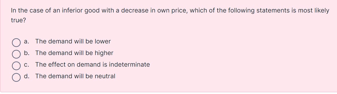 Solved In the case of an inferior good with a decrease in | Chegg.com