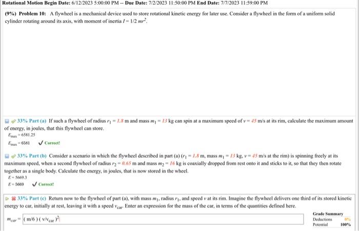 Solved (9\%) Problem 10: A flywheel is a mechanical device | Chegg.com
