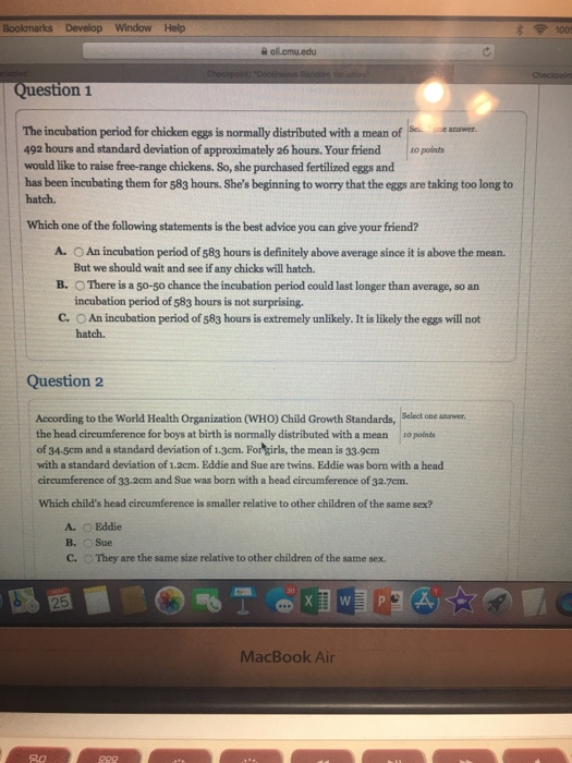 Solved Bookmarks Develop Window Help oll.cmu.edu C Checkport | Chegg.com