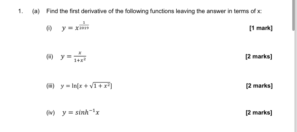 Solved A ﻿find The First Derivative Of The Following