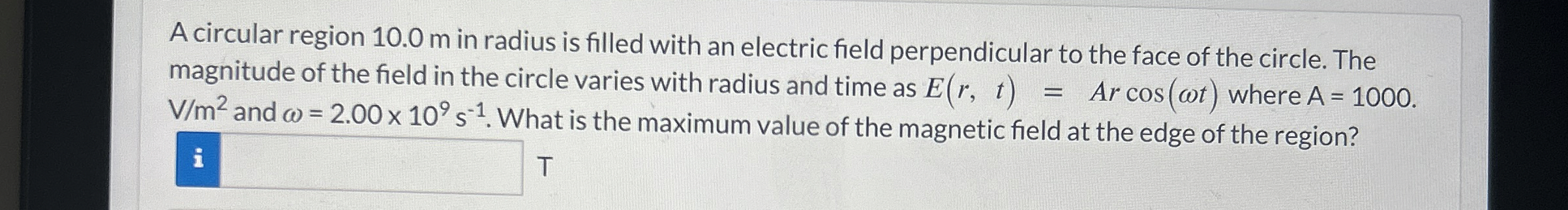 Solved A circular region 10.0 ﻿m in radius is filled with an | Chegg.com