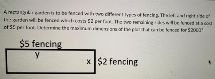 Solved A rectangular garden is to be fenced with two | Chegg.com
