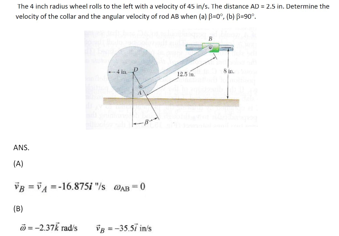 Solved The 4 ﻿inch radius wheel rolls to the left with a | Chegg.com