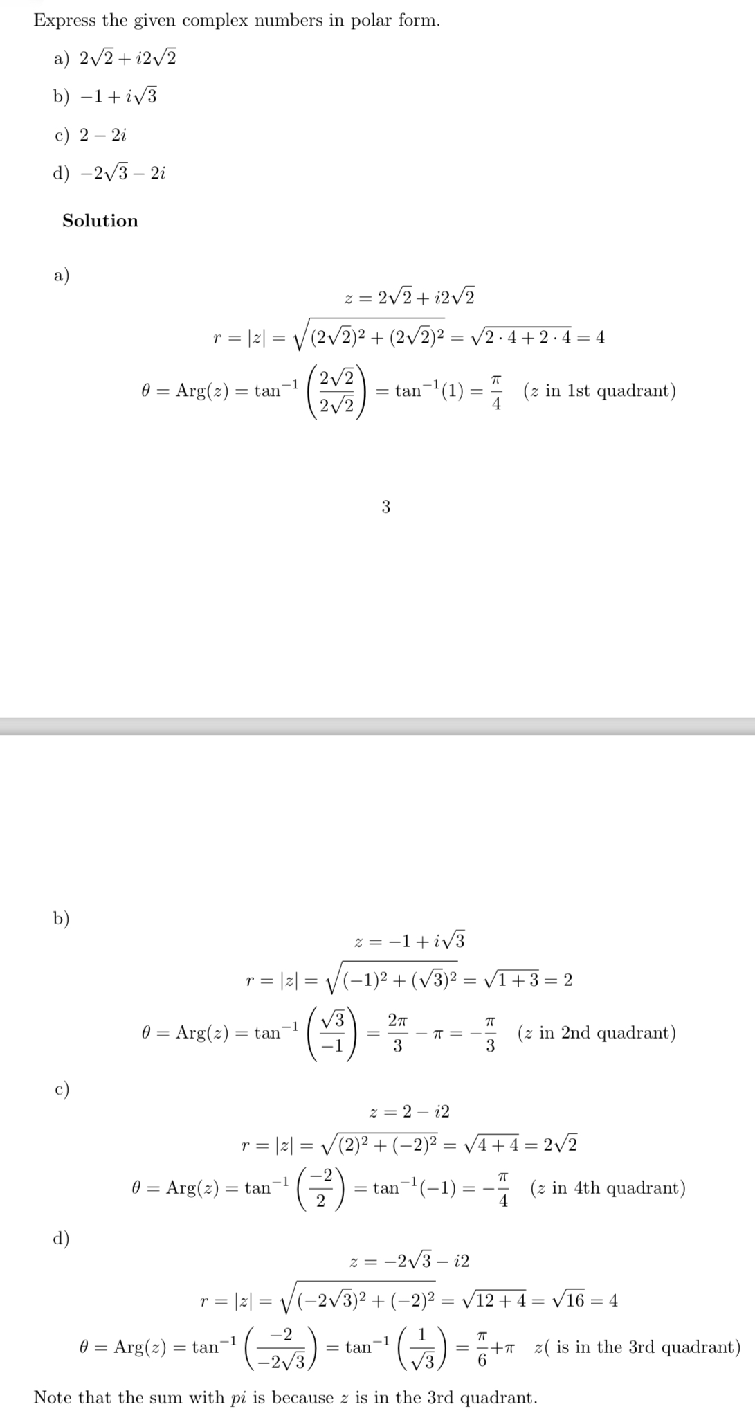 Solved Express the given complex numbers in polar | Chegg.com
