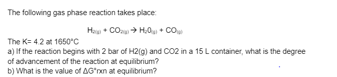 Solved The following gas phase reaction takes | Chegg.com