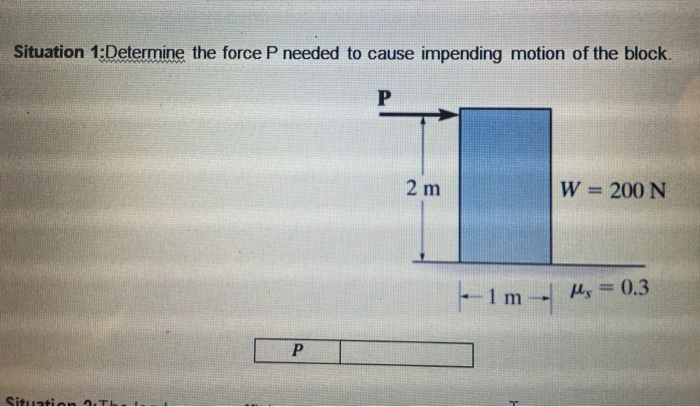 Solved Situation 1:Determine the force P needed to cause | Chegg.com