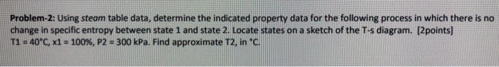 Solved Problem-2: Using steam table data, determine the | Chegg.com