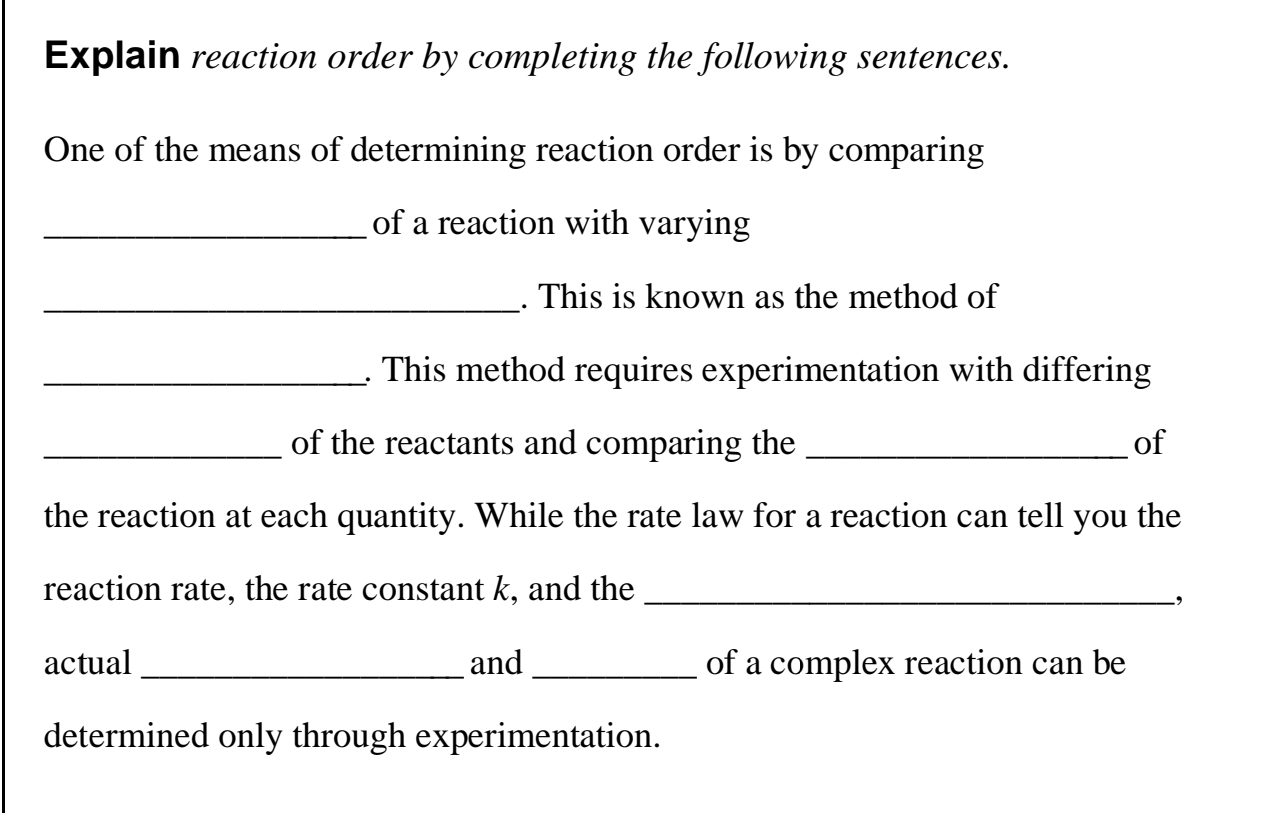 Solved Explain reaction order by completing the following | Chegg.com