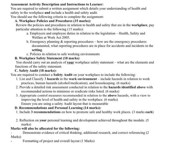 Assessment Activity Description and Instructions to | Chegg.com