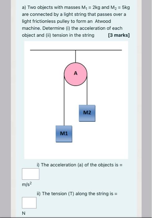 Solved A Two Objects With Masses M 2kg And M2 5kg Are