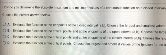 Solved How do you determine the absolute maximum and minimum | Chegg.com