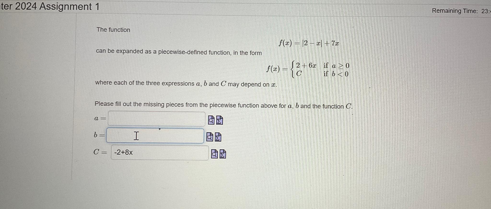 Solved ter 2024 ﻿Assignment 1Remaining Time: 23:The | Chegg.com